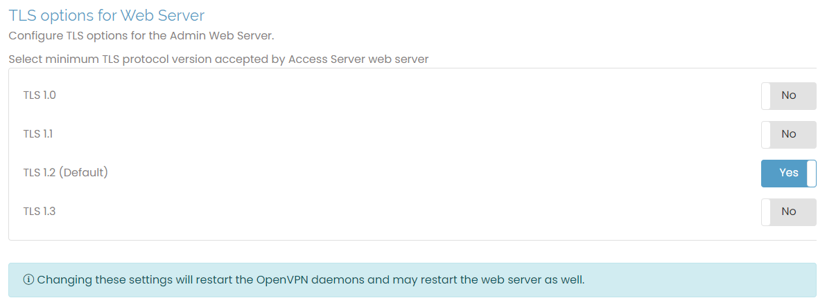 TLS Settings | Access Server Admin Guide | OpenVPN